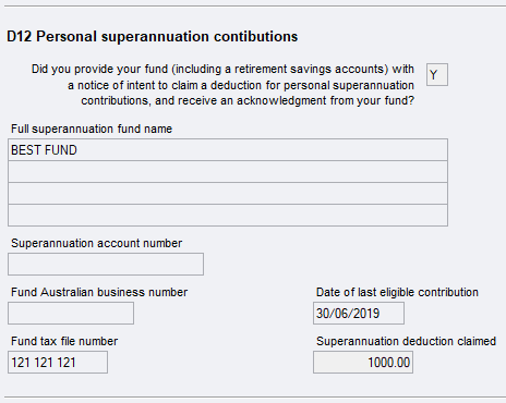 Item D12 - Personal Superannuation Contributions 2025